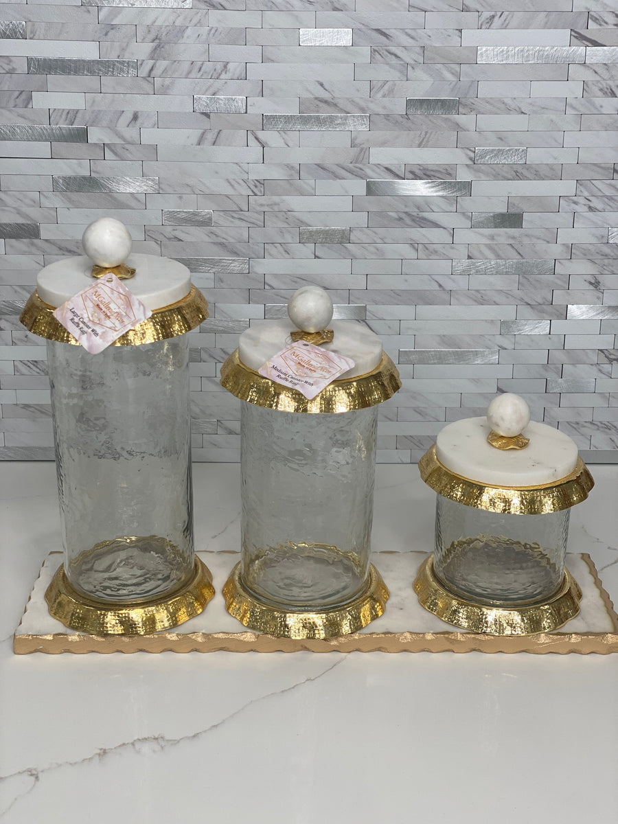Gold Ruffle Hammered Glass Marble Canister – MGallerieDecor