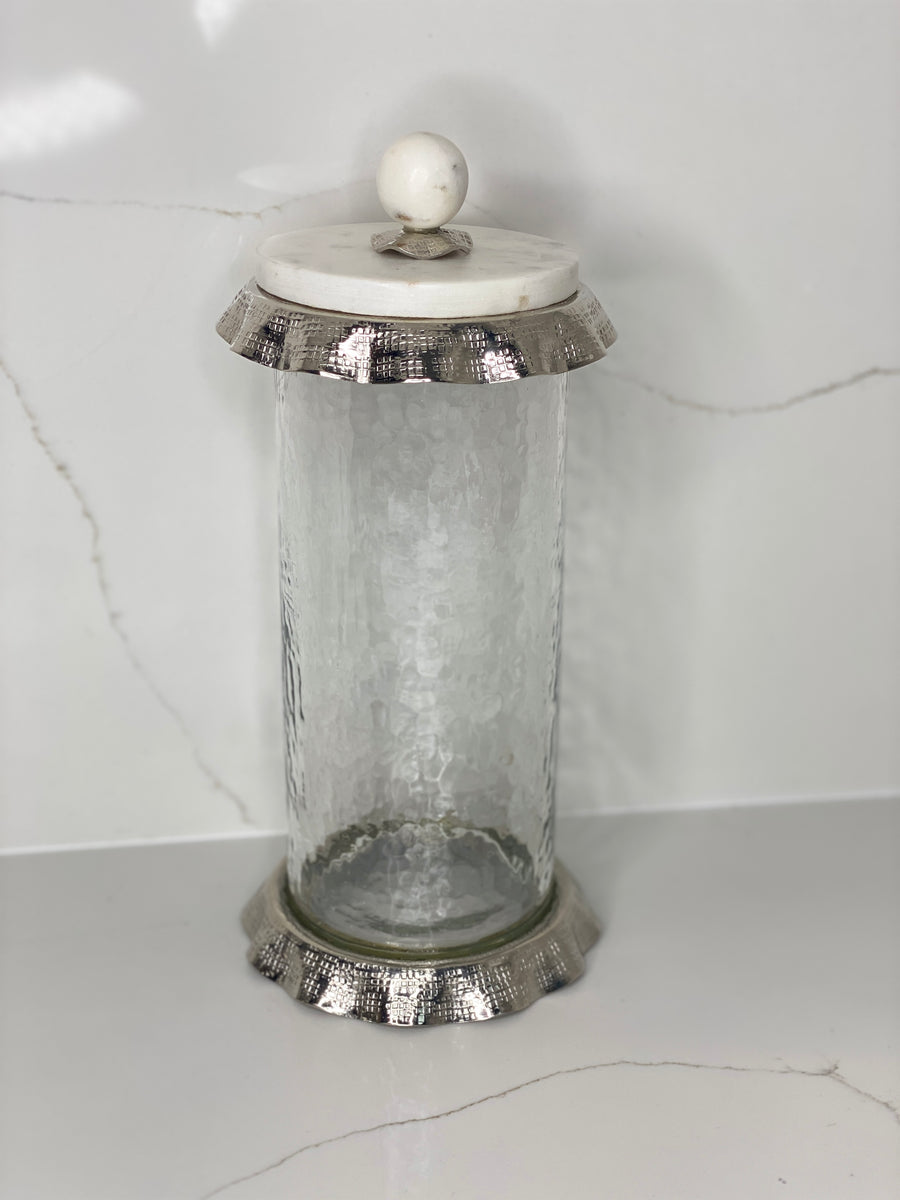 Silver Ruffle Hammered Glass Marble Canister – MGallerieDecor